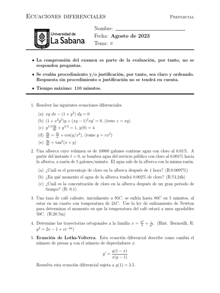 Taller Preparcial 1 | PDF | Ecuaciones | Cálculo