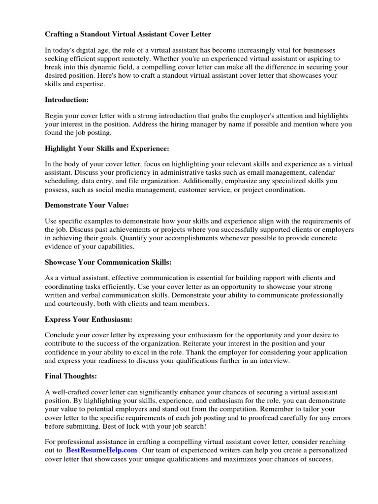 Virtual Assistant Cover Letter | Download Free PDF | Résumé | Communication