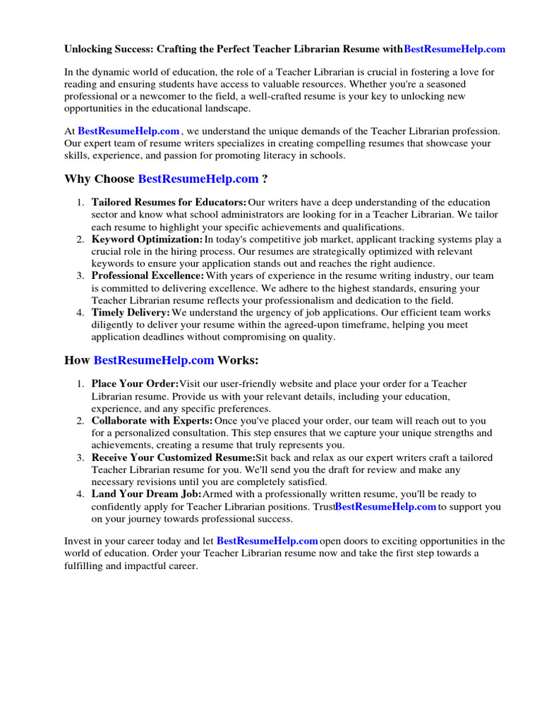 Teacher Librarian Resume Guide | PDF | Résumé | Libraries
