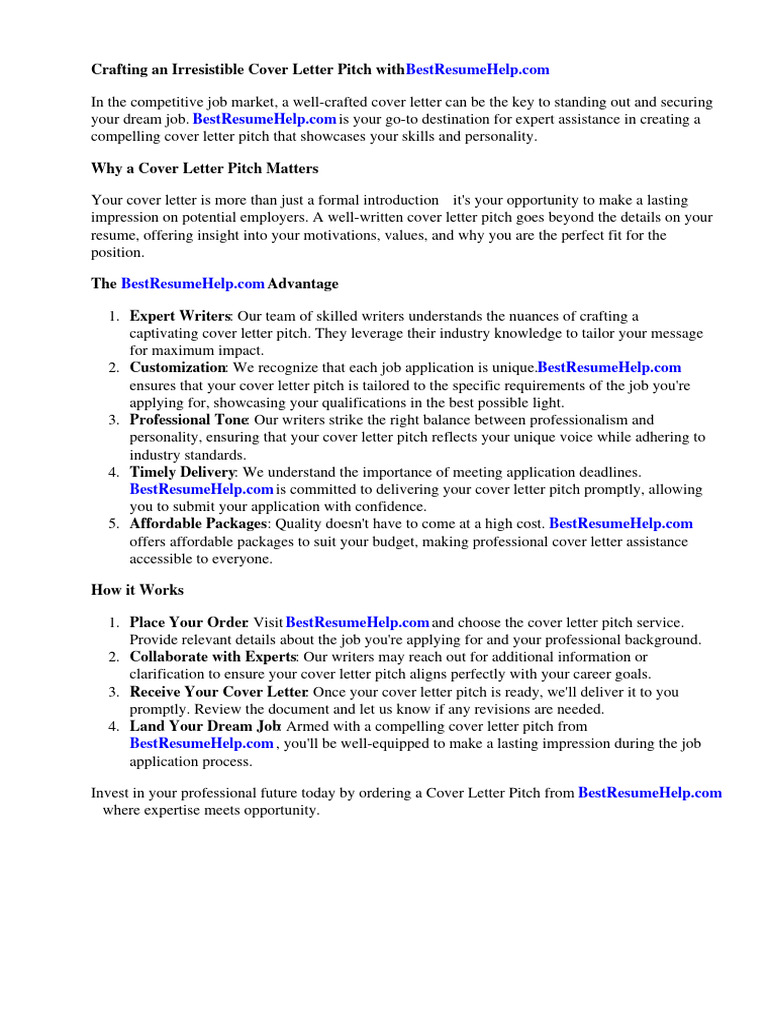 Cover Letter Pitch | PDF | Résumé | Expert