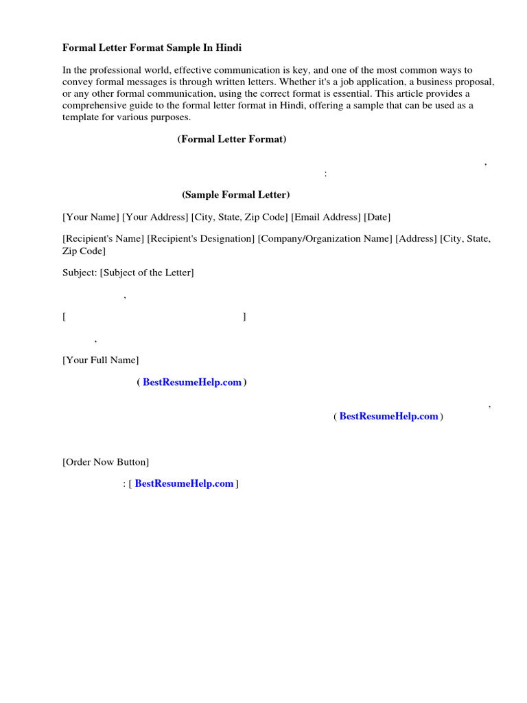 Formal Letter Format Guide in Hindi | PDF | Résumé | Essays