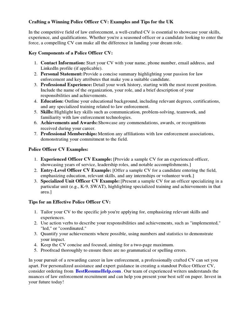 Police Officer CV Examples Uk | PDF | Résumé | Police