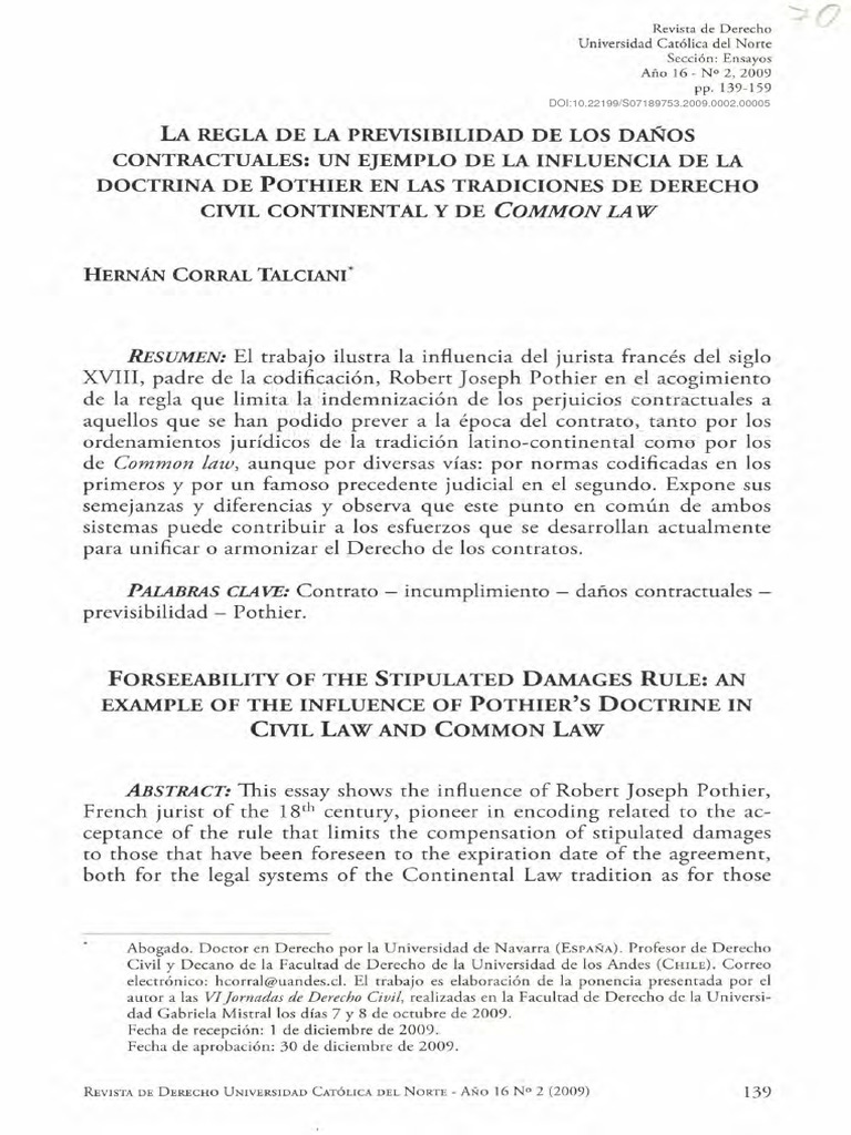 Influencia de Pothier en Daños Contractuales | PDF | Intención (Derecho ...