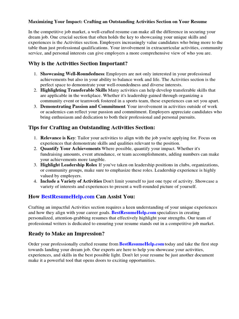 Activities Section of Resume | PDF | Leadership | Résumé