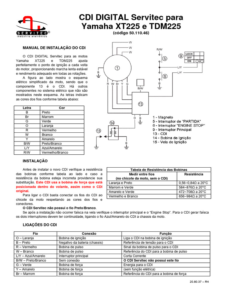 XT 225 CDI Digital Servitec | PDF | Indutor | Resistência elétrica e condutividade