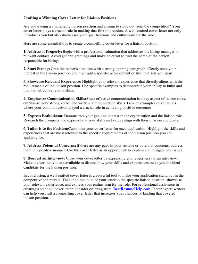 Cover Letter For Liaison Position | PDF | Résumé | Communication