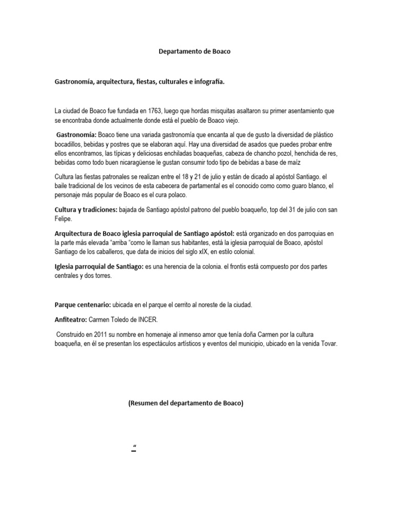 Tradiciones y cultura de Boaco | PDF