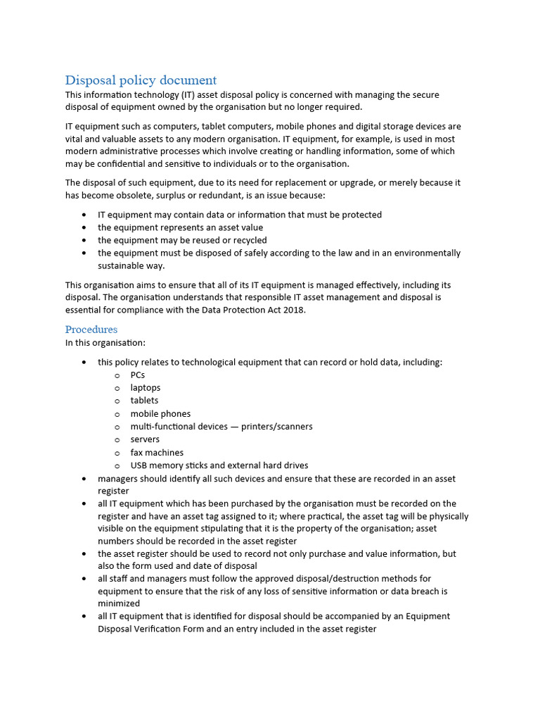 Cloud Migration Disposal Policy Document | PDF | Waste | Waste Management