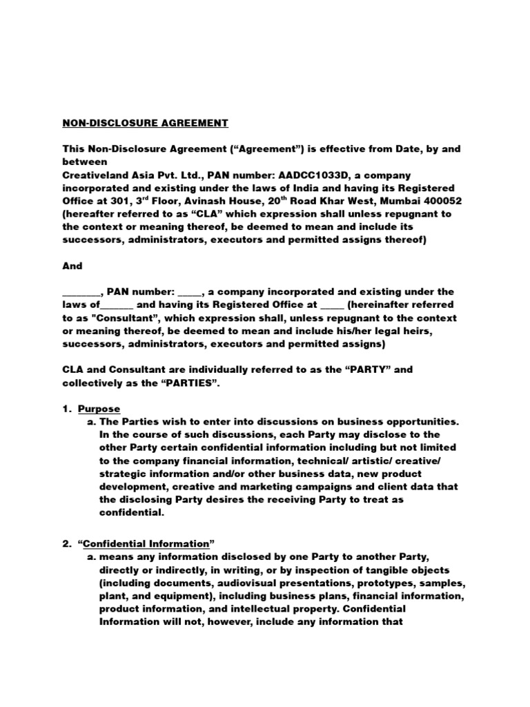 NDA Template | PDF | Trade Secret | Intellectual Property