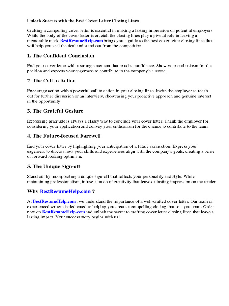 Best Cover Letter Closing Lines Guide | PDF | Résumé | Job Interview