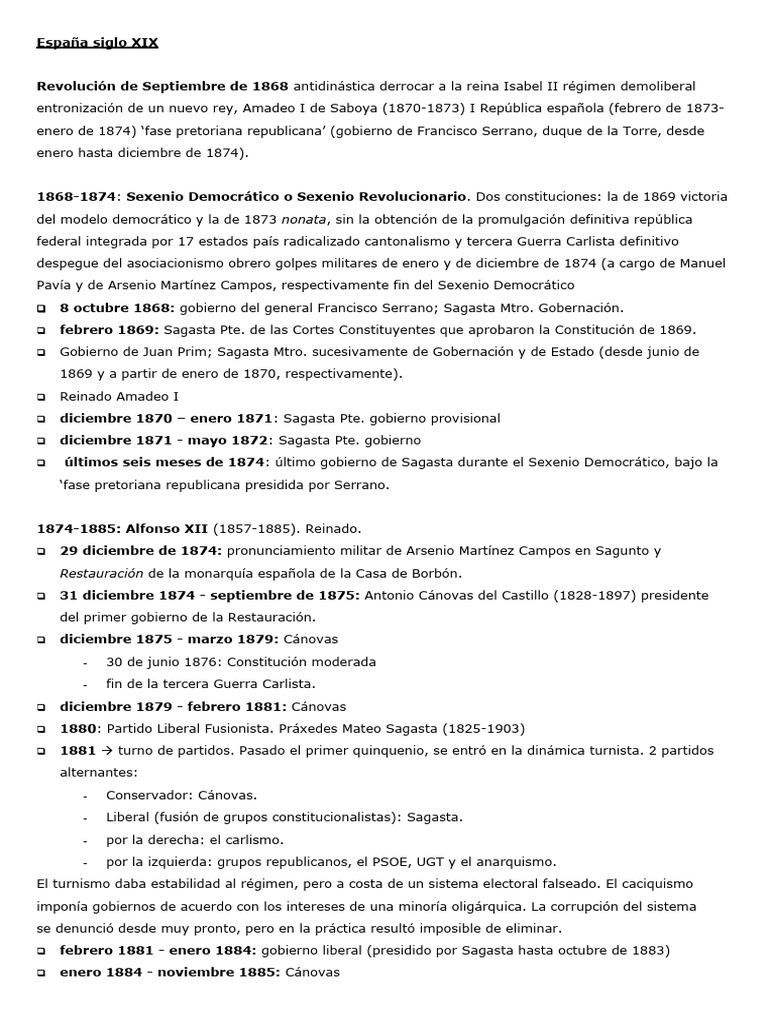 España 1868-1885 | PDF | Gobierno de españa | Política de españa