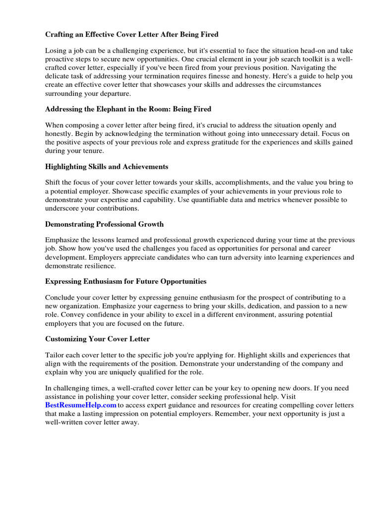Cover Letter After Being Fired | PDF | Layoff | Employment