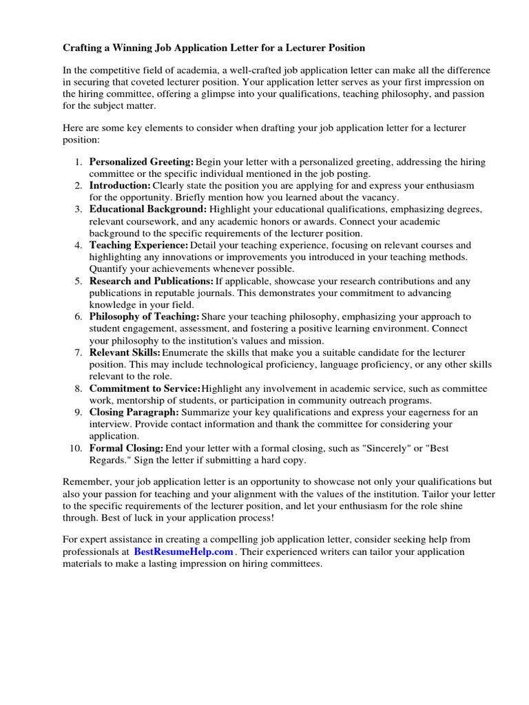 Job Application Letter Lecturer | PDF | Lecturer | Résumé