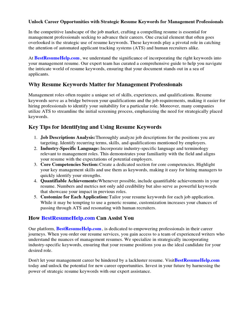 Resume Keywords For Management | PDF | Résumé | Recruitment