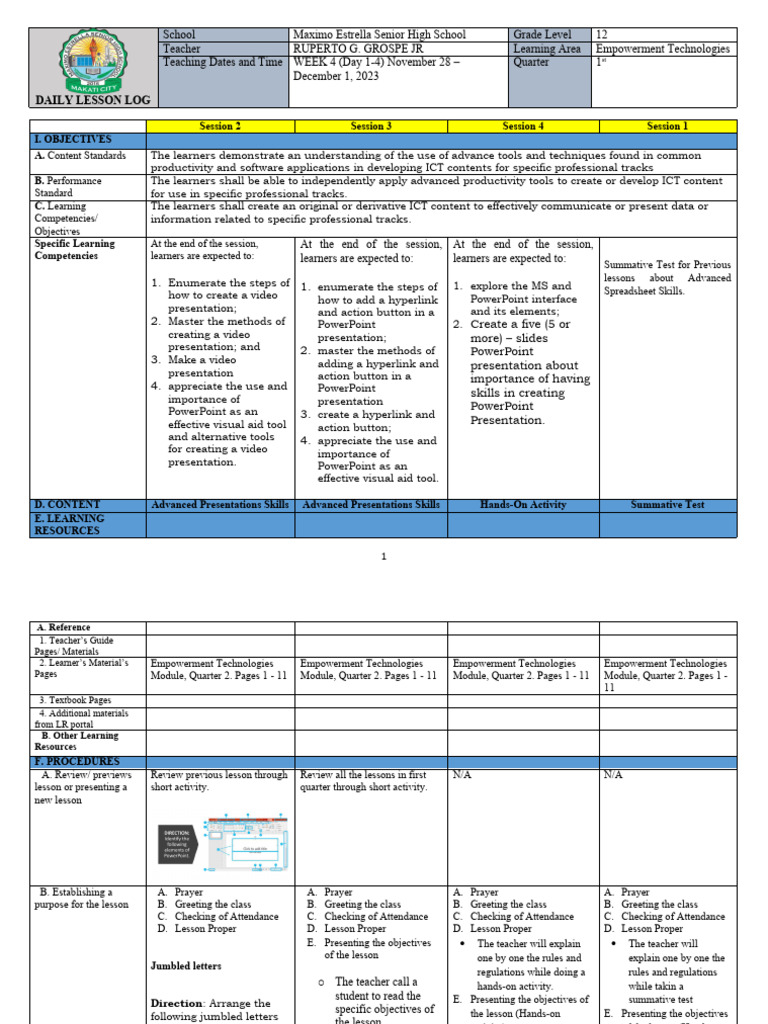 Advanced Presentation Skills Lesson Plan | PDF | Educational Technology ...