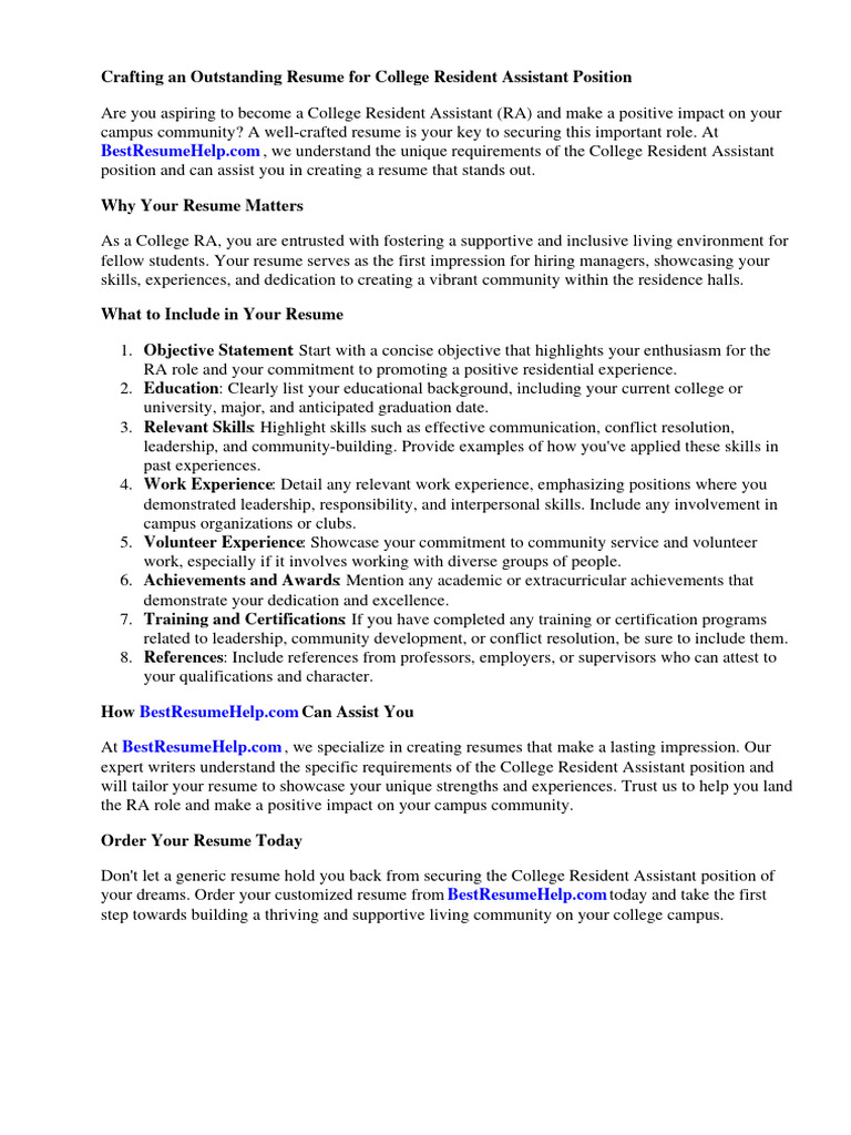 Resume For College Resident Assistant | PDF | Résumé | Communication