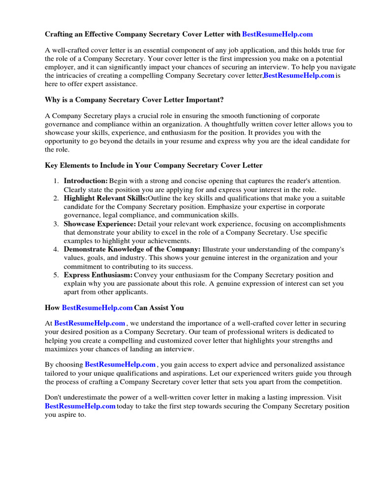 Company Secretary Cover Letter | PDF | Résumé | Secretary