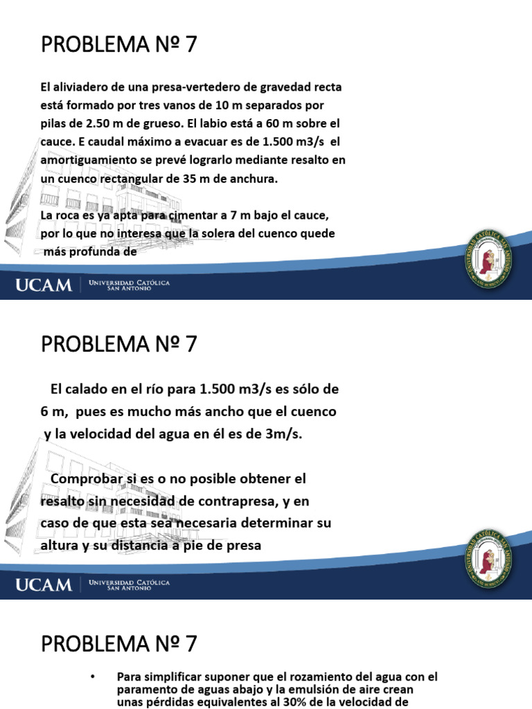 Problemas Tema 8. Aliviaderos - 7-10 - RESUELTOS | PDF | Represa | Ecuaciones