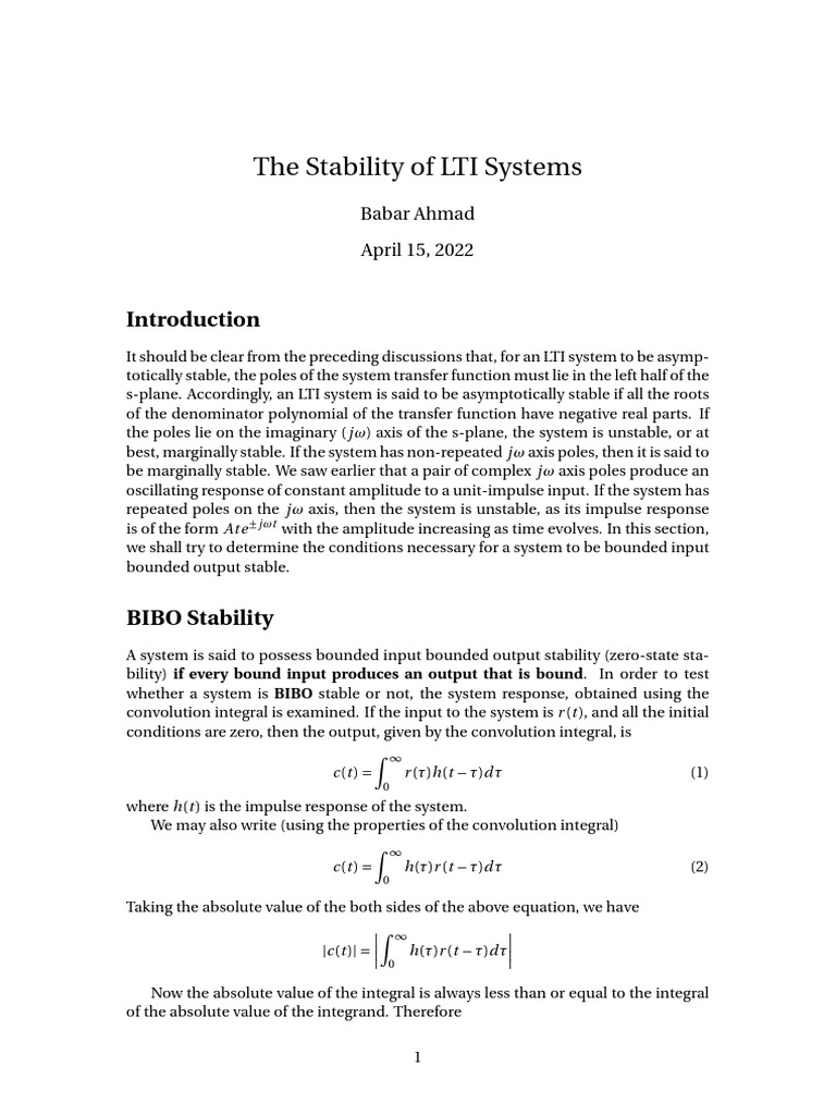 Stability of LTI Systems | PDF | Mathematical Concepts | Mathematical ...