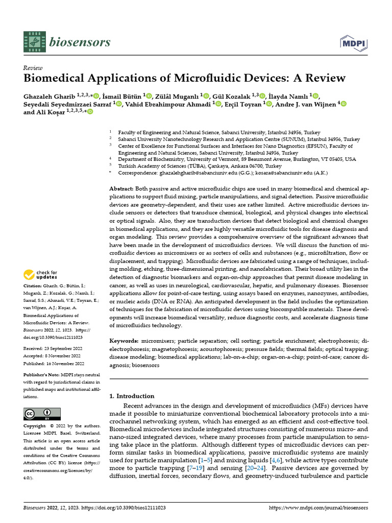 Biosensors 12 01023 v2 | PDF | Microfluidics | Biosensor