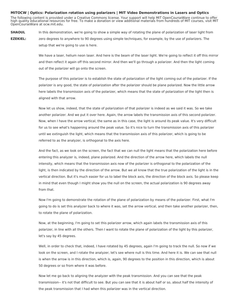Polarization Rotation with Polarizers | PDF | Physical Phenomena | Optics