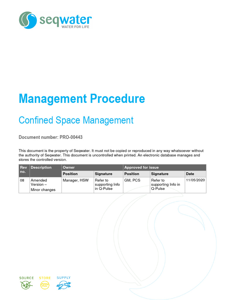 PRO-00443 Corporate Safety - WHS Confined Space Management Procedure ... PRO-00443 Corporate Safety - WHS Confined Space Management Procedure ...