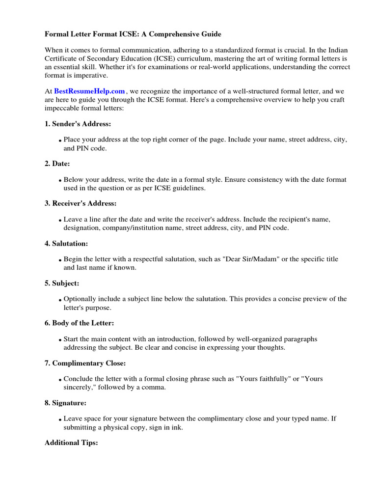 ICSE Formal Letter Writing Guide | PDF | Career & Growth