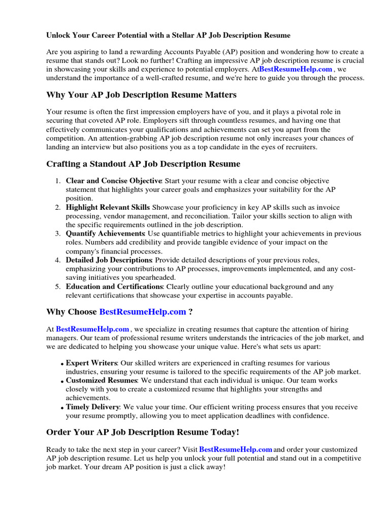 AP Job Description Resume | PDF | Accounts Payable | Business