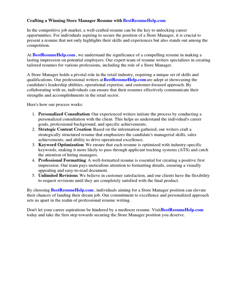 Store Manager Resume Examples | PDF | Résumé | Customer Relationship ...