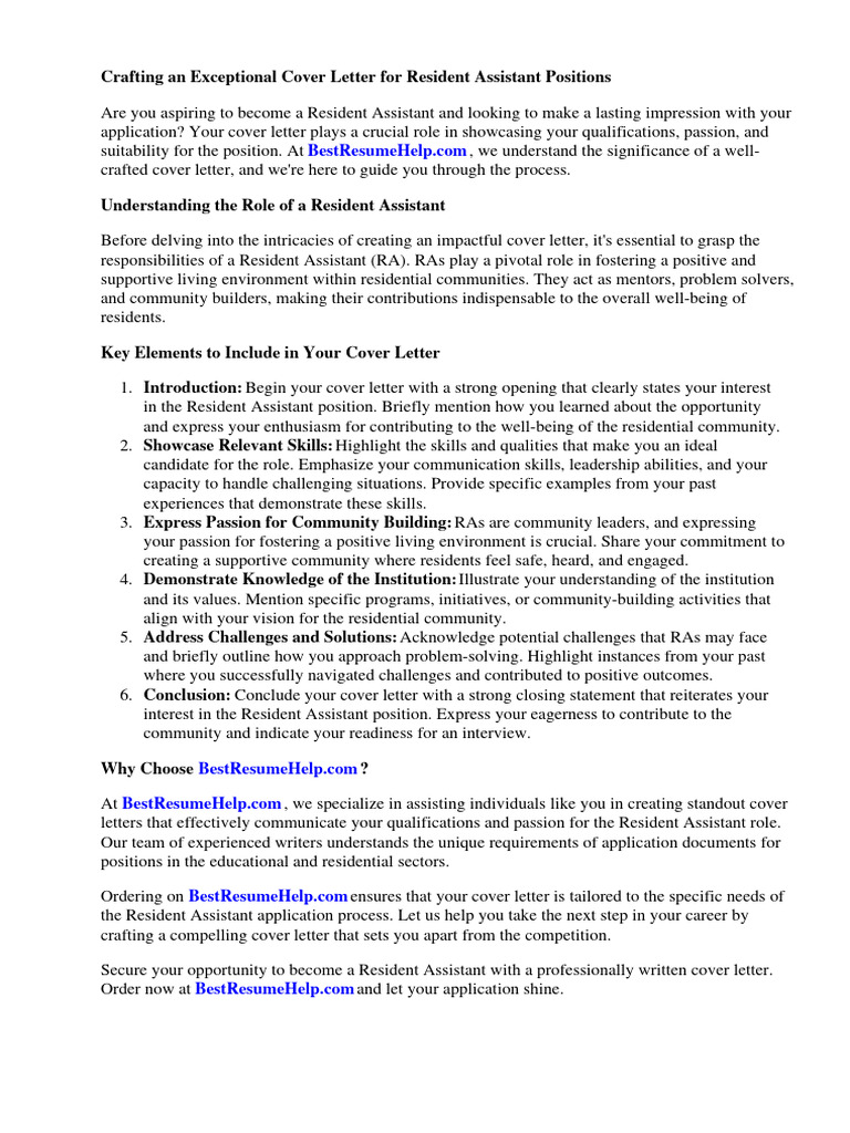 Resident Assistant Cover Letter Guide | PDF | Leadership | Communication