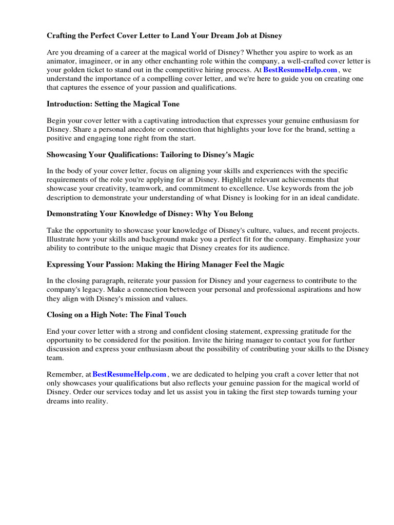 Cover Letter To Disney | PDF | The Walt Disney Company | Disneyland