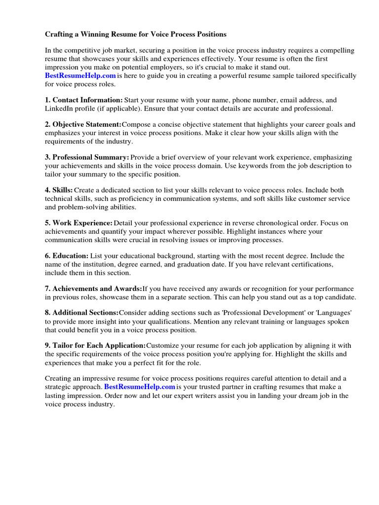 Resume Sample For Voice Process | PDF | Résumé | Voice Over Ip