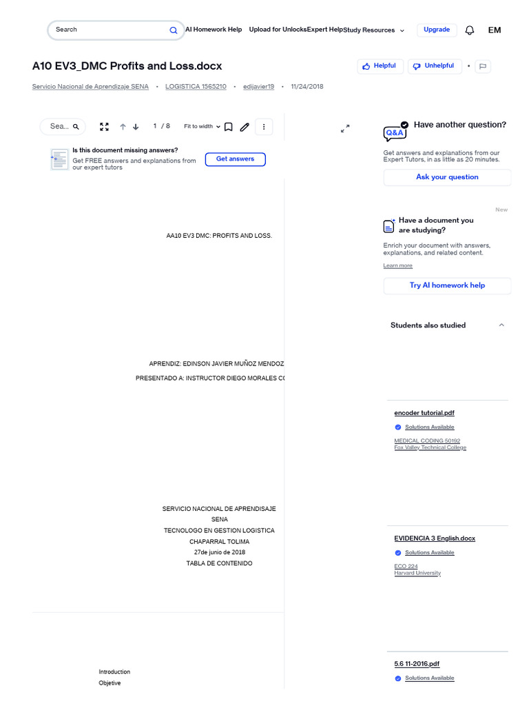 A10 EV3 - DMC Profits and Loss | PDF | Computing