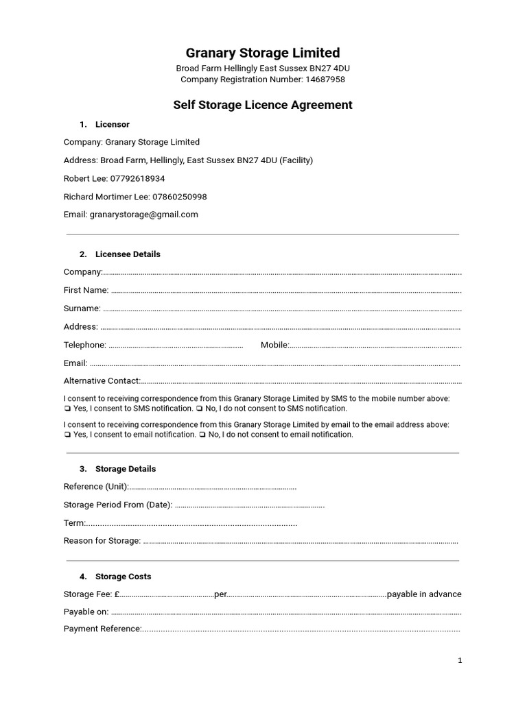 Self Storage Licence Agreement V1 | PDF | Landlord | License