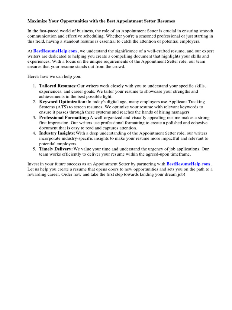 Appointment Setter Cover Letter | PDF | Résumé | Employment