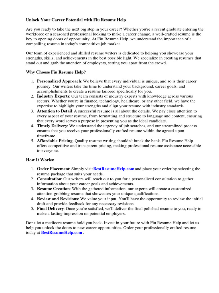Fiu Resume Help | PDF | Résumé | Experience