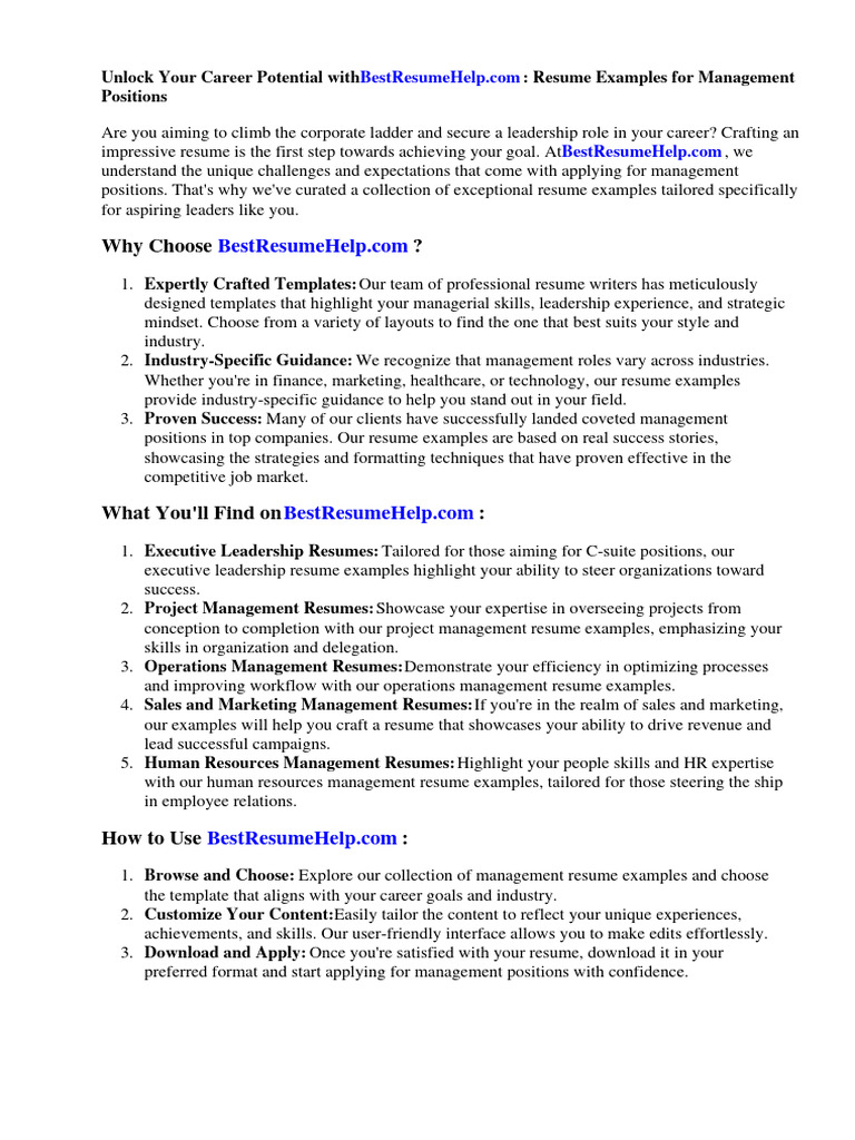 Management Resume Examples and Tips | PDF | Résumé | Leadership