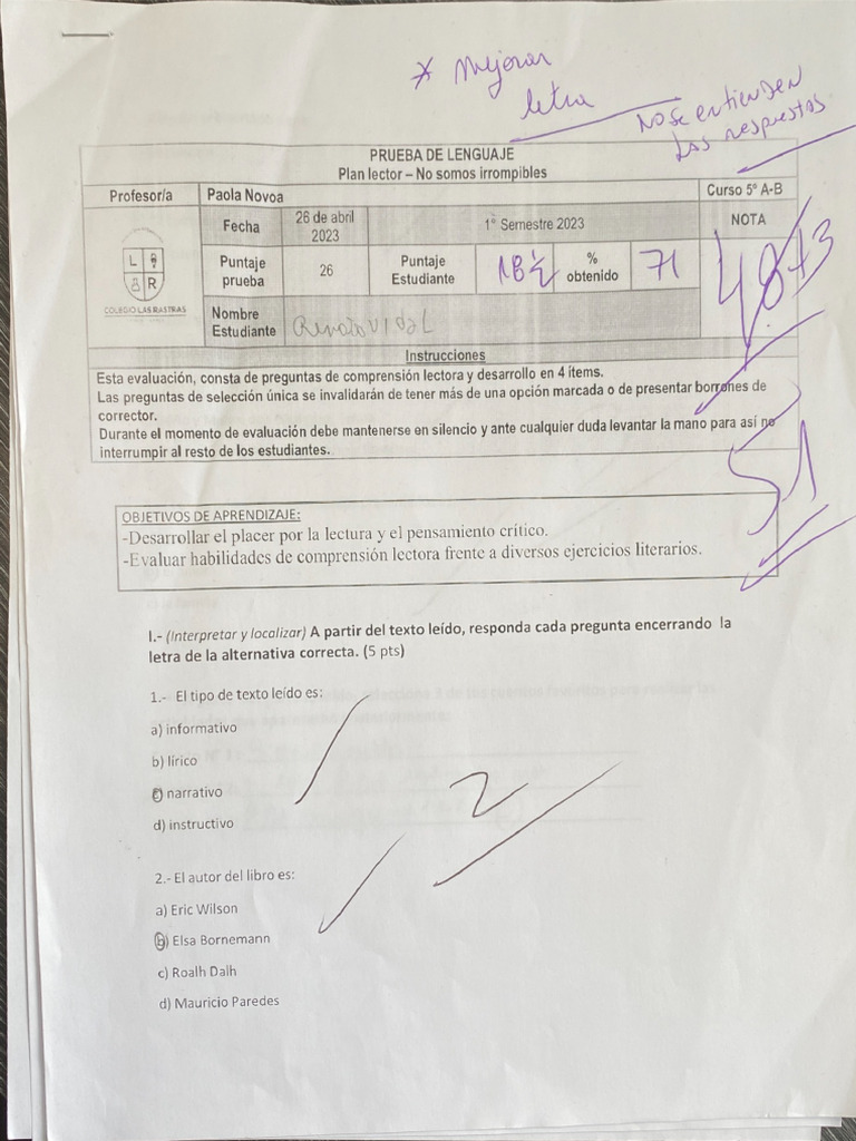 Prueba Plan Lector | PDF