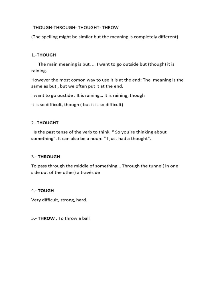 Understanding Though, Thought, and Through | PDF