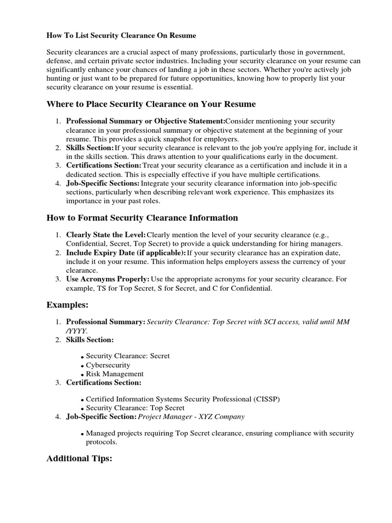 How To List Security Clearance On Resume | PDF | Security Clearance | Résumé