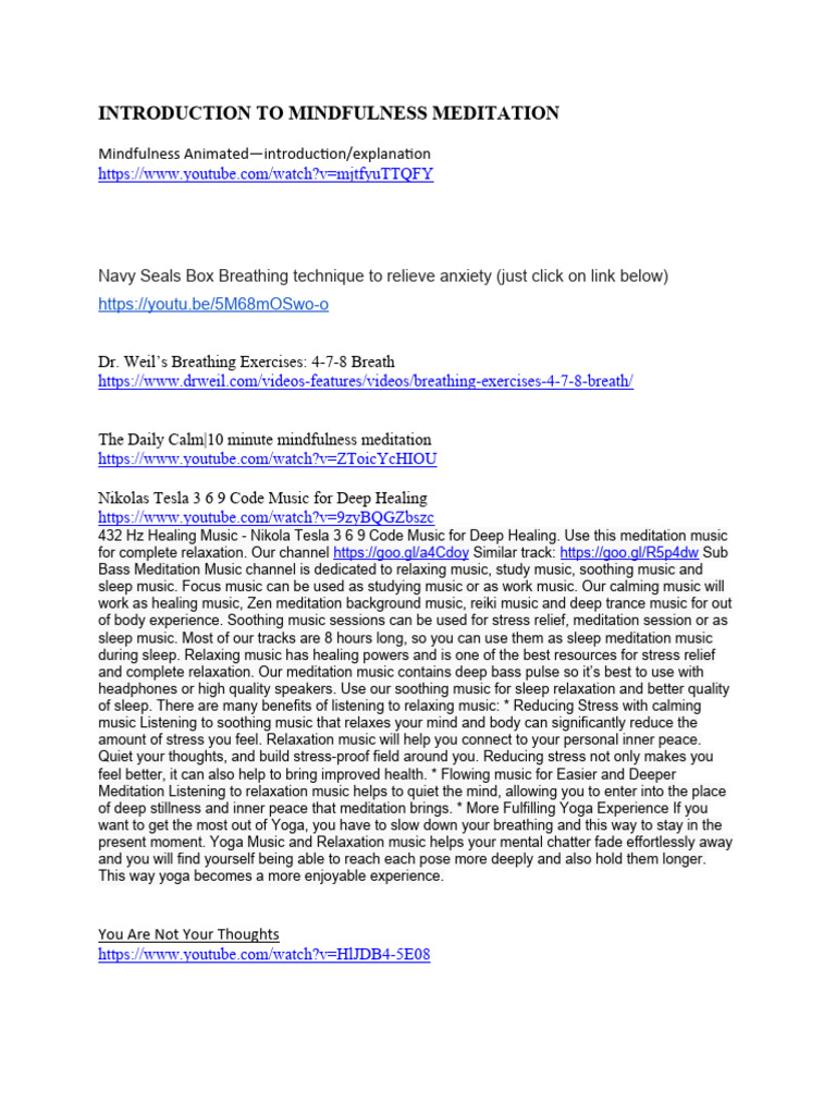 Introduction To Mindfulness Meditation | PDF | Meditation | Relaxation ...