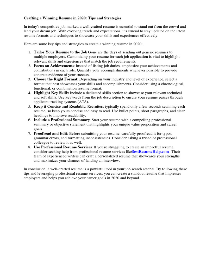 Free Professional Resume Template For 2020