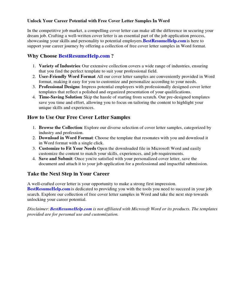 Free Cover Letter Samples in Word | PDF | Résumé | Page Layout
