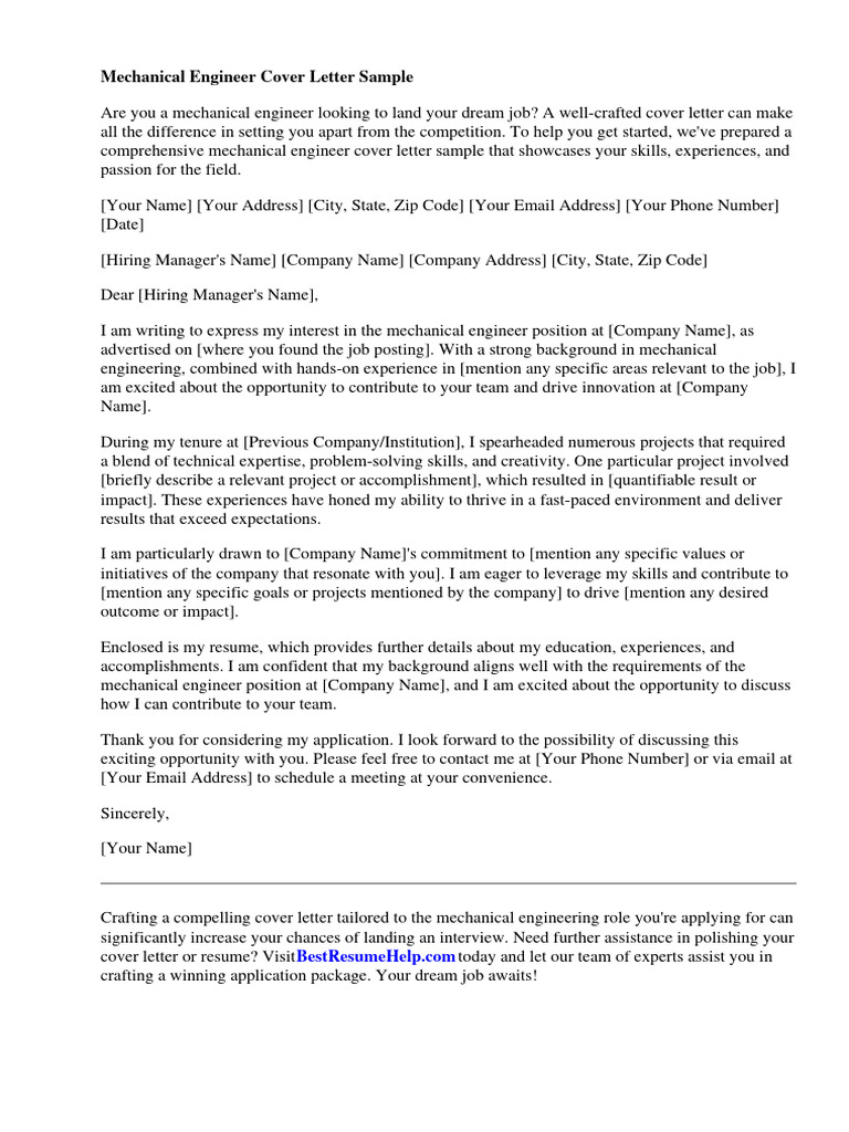 Mechanical Engineer Cover Letter Guide | PDF | Résumé | Engineering