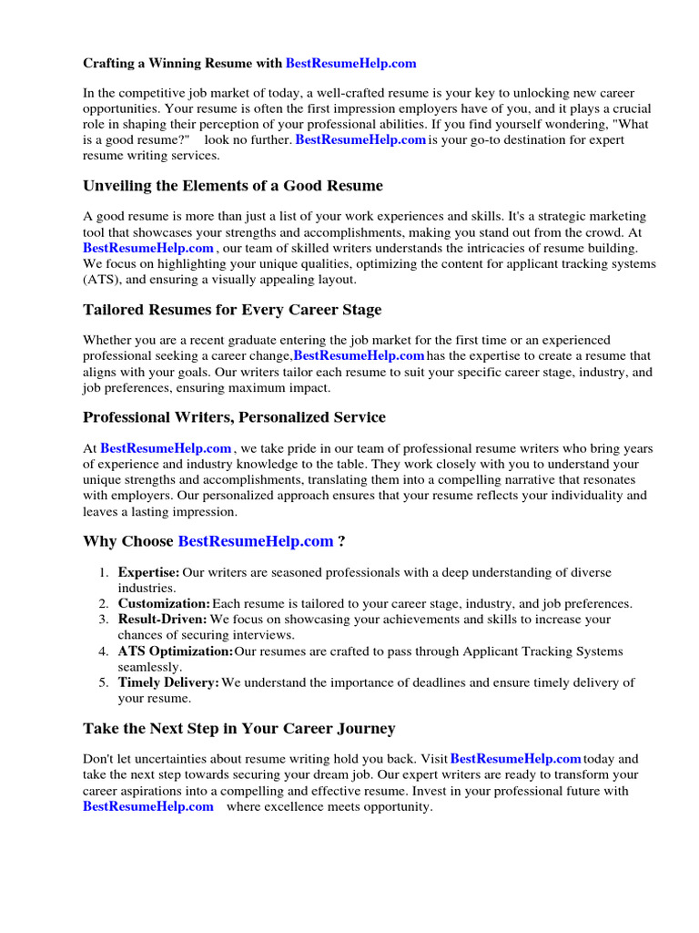 Optimize Your Resume with BestResumeHelp | PDF | Résumé | Expert
