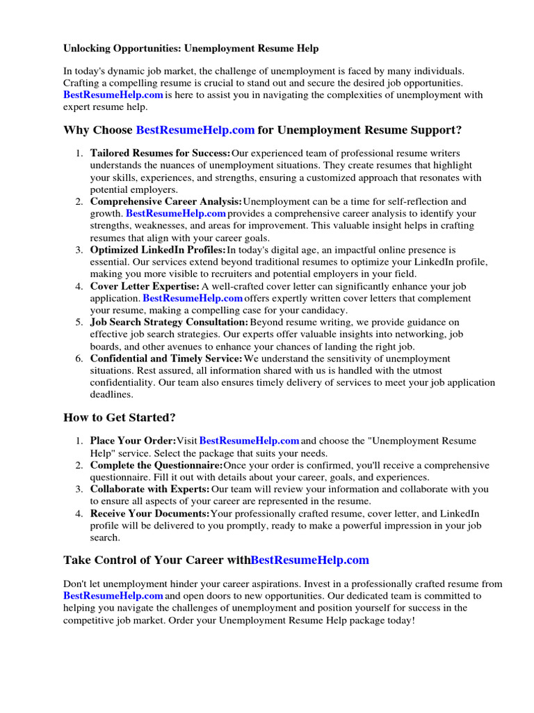 Unemployment Resume Help | PDF | Résumé | Unemployment