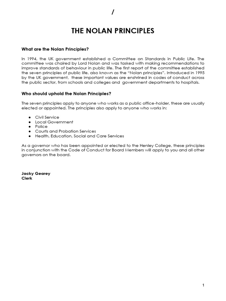 The Nolan Principles | PDF | Governance | Government