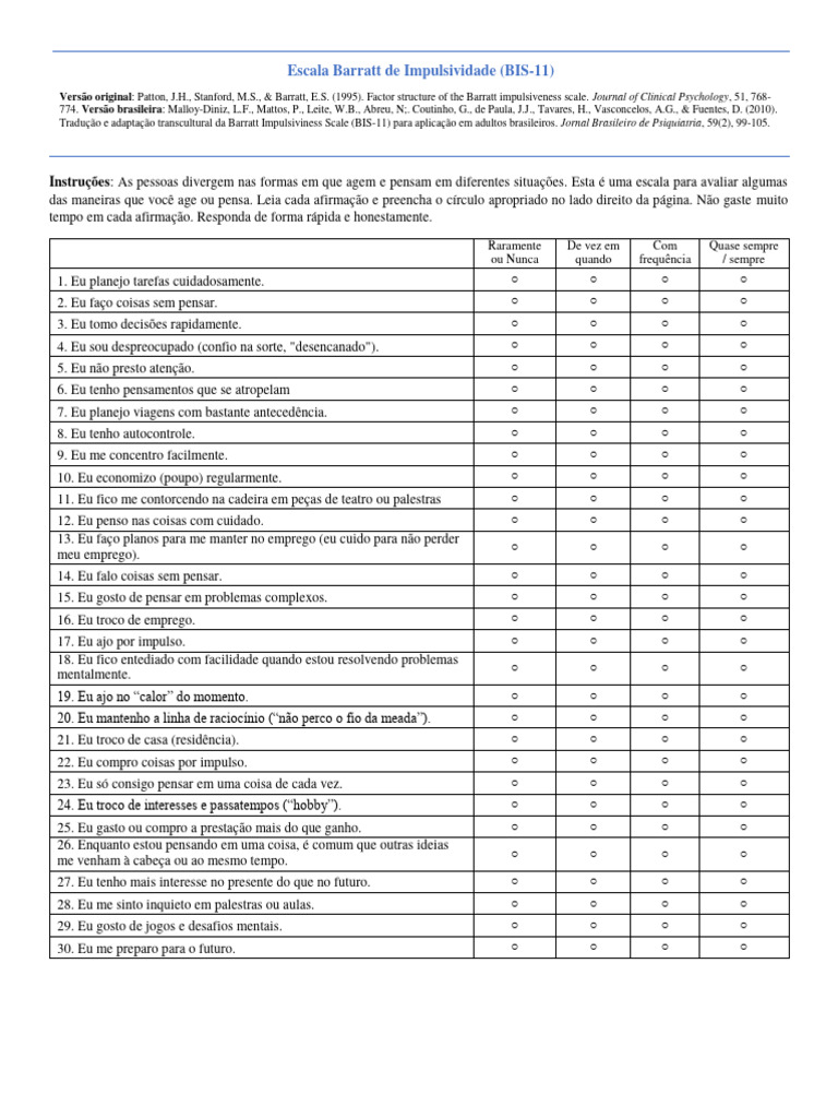 BIS-11-Escala Barratt de Impulsividade-Folha de Resposta (1) (2) | PDF
