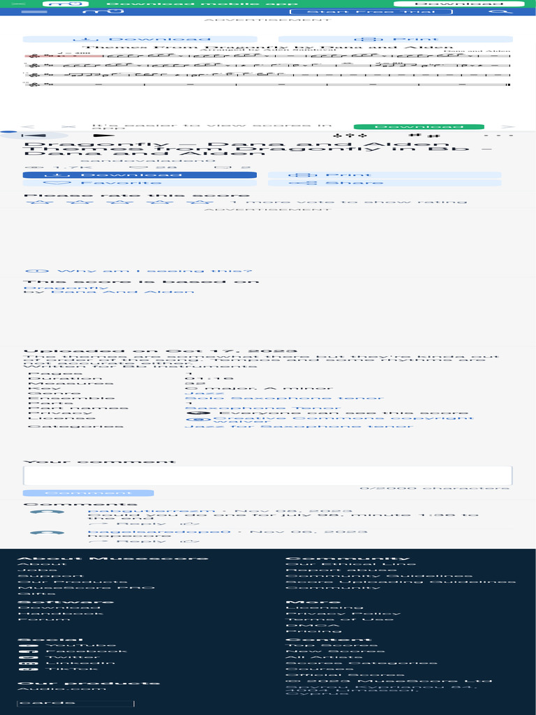 Dragonfly Dana And Alden Themes From Dragonfly In Bb Dana And Alden