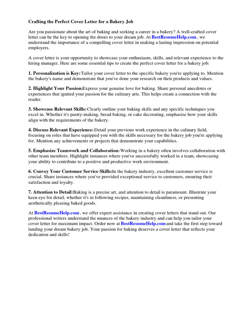 Cover Letter For A Bakery Job | PDF | Baking | Bakery